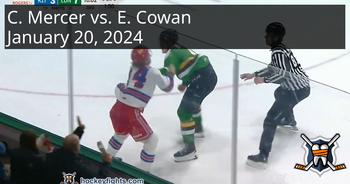 Cameron Mercer vs. Easton Cowan, January 20, 2024 - Kitchener Rangers ...