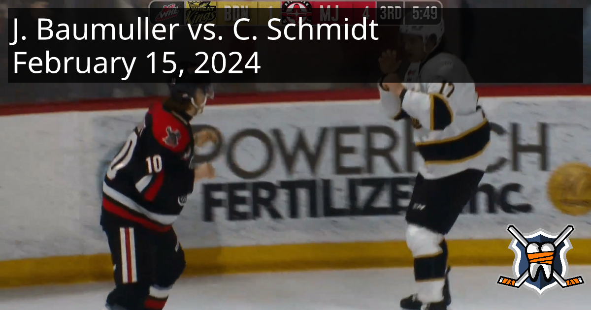 Joby Baumuller vs. Connor Schmidt, February 15, 2024 - Brandon Wheat Kings vs. Moose Jaw ...