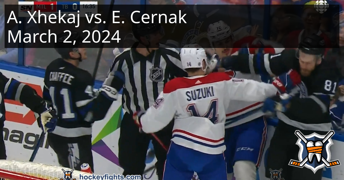 Arber Xhekaj vs. Erik Cernak, March 2, 2024 - Montreal Canadiens vs ...