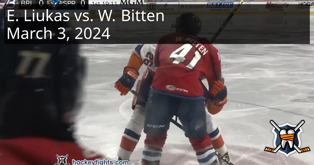 Eetu Liukas vs. Will Bitten, March 3, 2024 - Bridgeport Islanders vs ...