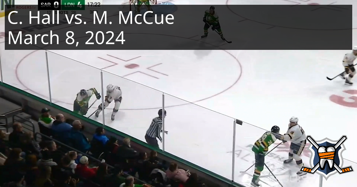 Carson Hall vs. Max McCue, March 8, 2024 - Sarnia Sting vs. London ...