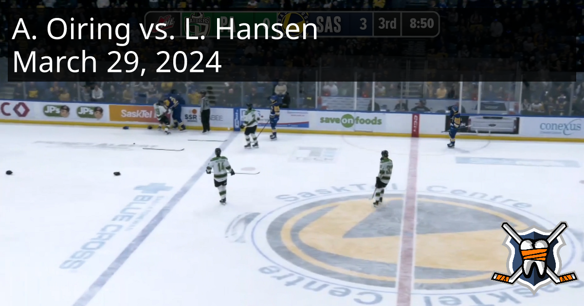 Aiden Oiring vs. Lukas Hansen, March 29, 2024 - Prince Albert Raiders vs. Saskatoon Blades ...