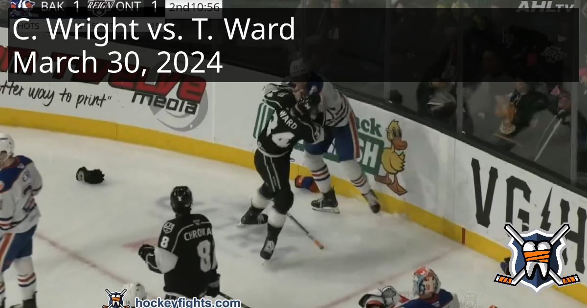Cameron Wright vs. Taylor Ward, March 30, 2024 - Bakersfield Condors vs. Ontario Reign ...