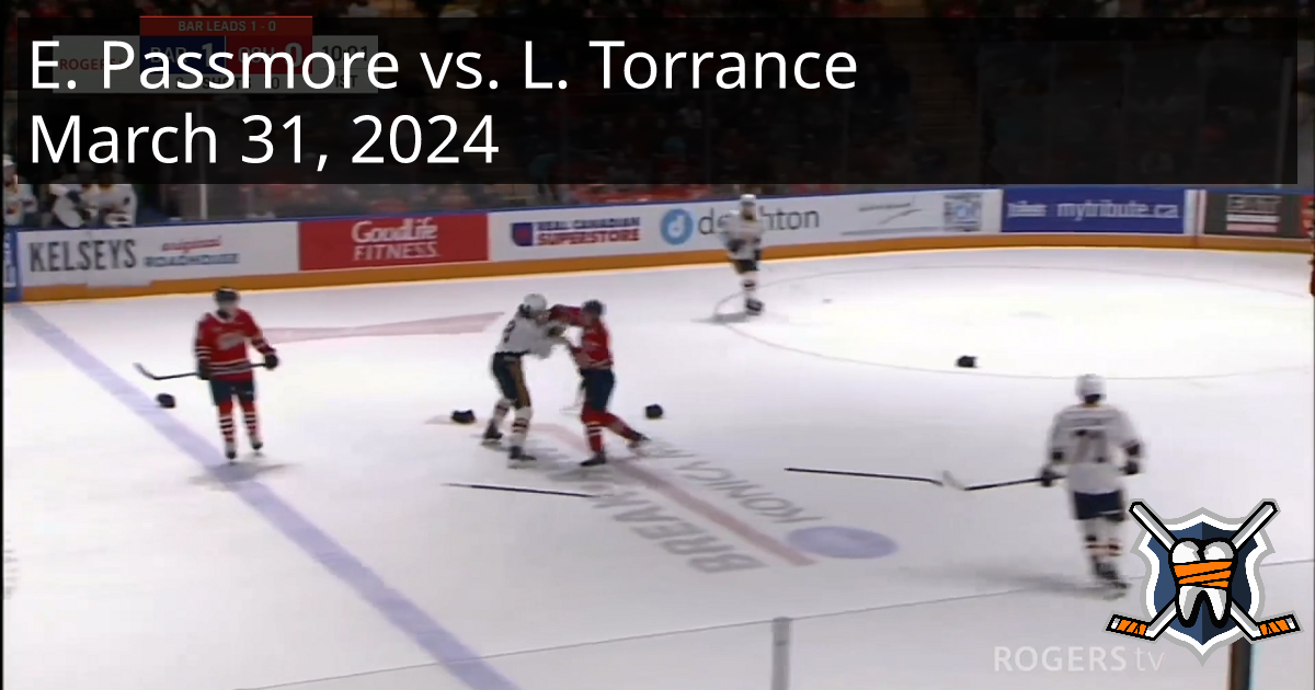 Evan Passmore vs. Luke Torrance, March 31, 2024 - Barrie Colts vs ...