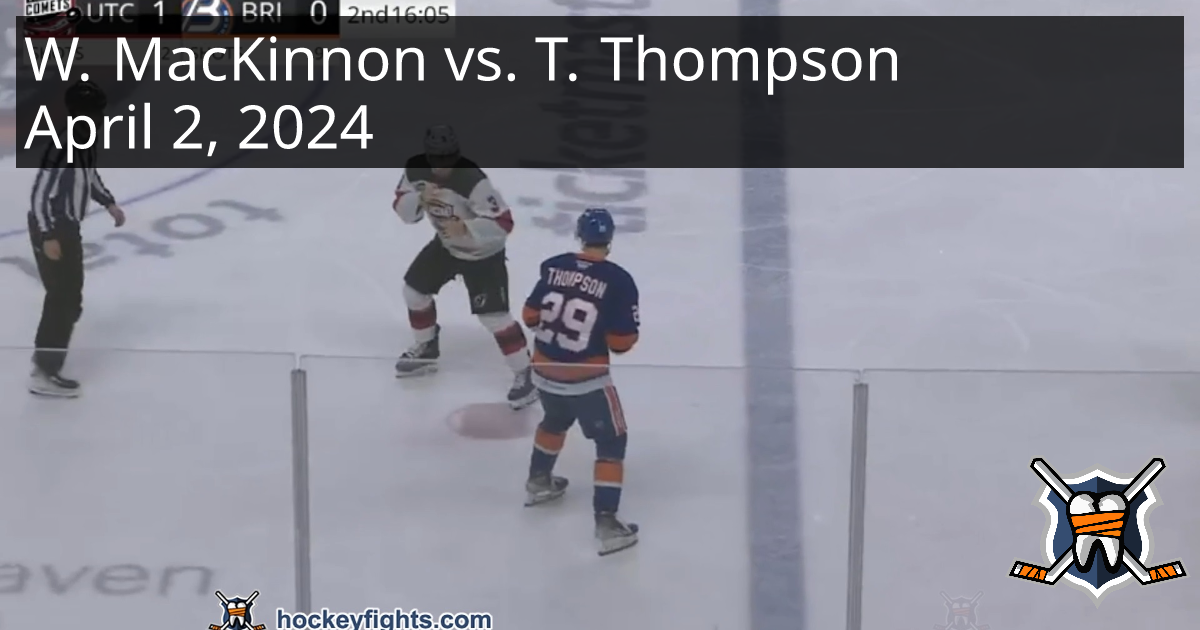 William MacKinnon vs. Tyce Thompson, April 2, 2024 - Utica Comets vs ...