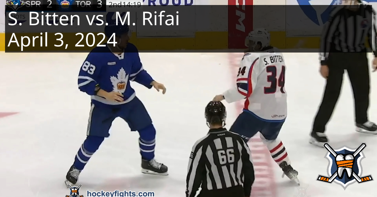 Sam Bitten vs. Marshall Rifai, April 3, 2024 - Springfield Thunderbirds ...