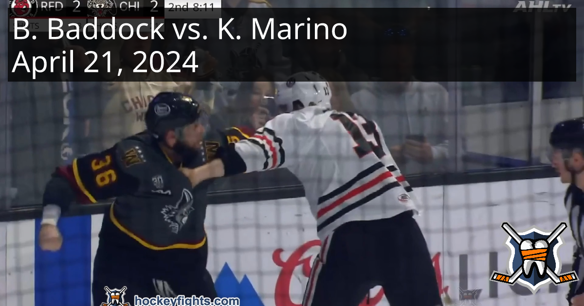 Brandon Baddock vs. Kyle Marino, April 21, 2024 - Rockford IceHogs vs ...