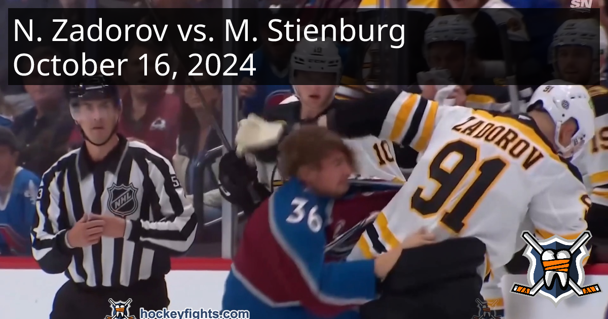 Nikita Zadorov vs. Matthew Stienburg, October 16, 2024 - Boston Bruins ...
