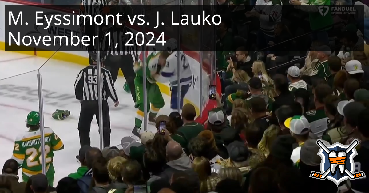 Michael Eyssimont vs. Jakub Lauko, November 1, 2024 - Tampa Bay ...