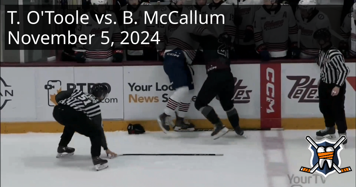 Tyler O'Toole vs. Braydon McCallum, November 5, 2024 - Oshawa Generals ...