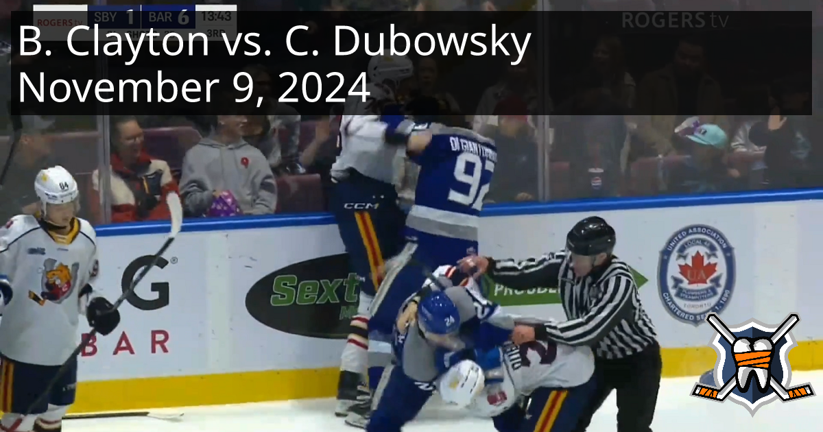 Blake Clayton vs. Cole Dubowsky, November 9, 2024 - Sudbury Wolves vs ...