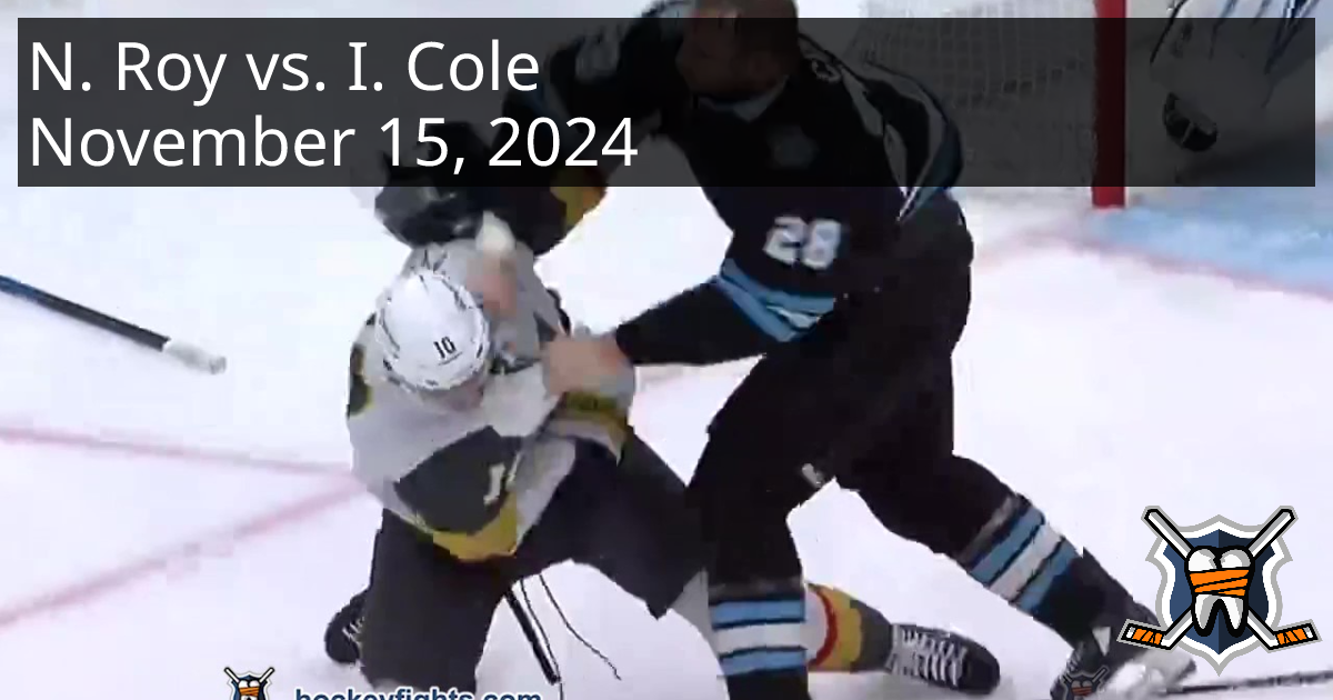 Nicolas Roy vs. Ian Cole, November 15, 2024 - Vegas Golden Knights vs ...