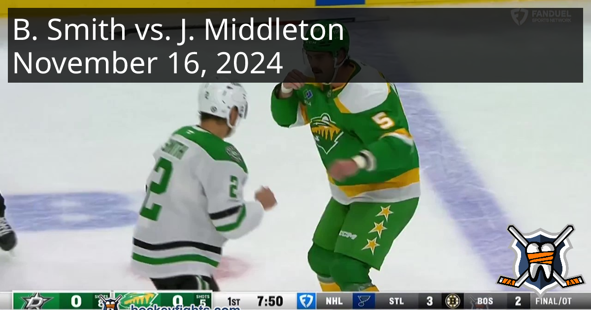 Brendan Smith vs. Jacob Middleton, November 16, 2024 - Dallas Stars vs ...