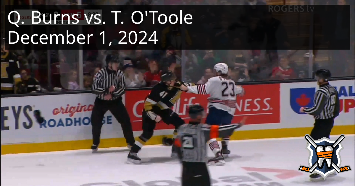 Quinton Burns vs. Tyler O'Toole, December 1, 2024 - Kingston Frontenacs ...