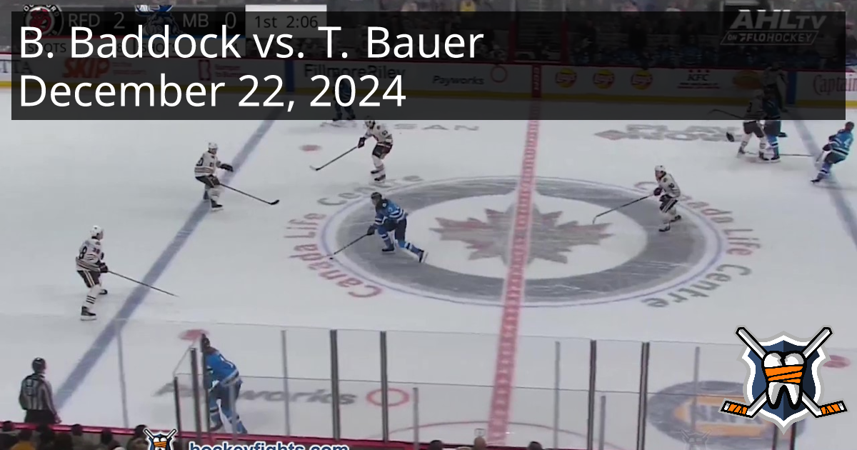 Brandon Baddock vs. Tyrel Bauer, December 22, 2024 - Rockford IceHogs ...