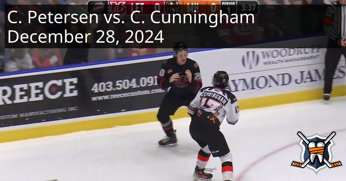 Chase Petersen vs. Carter Cunningham, December 28, 2024 - Lethbridge Hurricanes vs. Medicine Hat ...