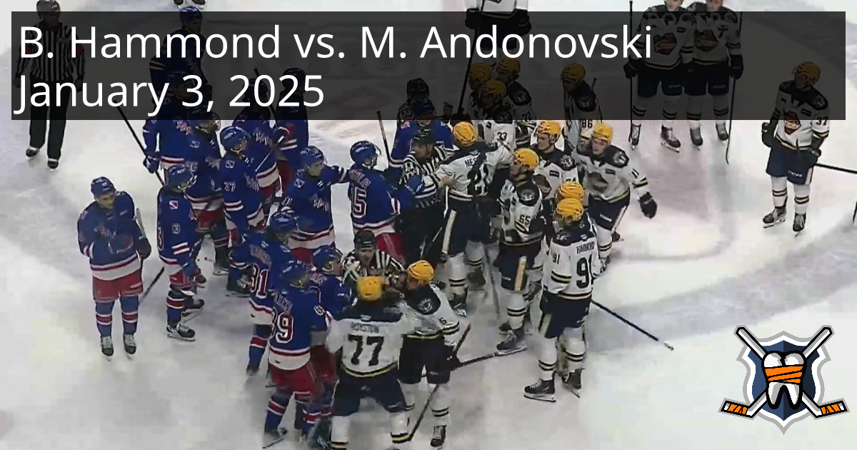 Brett Hammond vs. Matthew Andonovski, January 3, 2025 - Erie Otters vs. Kitchener Rangers ...