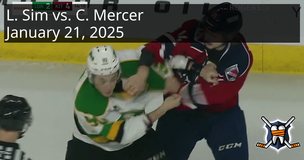 Landon Sim vs. Cameron Mercer, January 21, 2025 - London Knights vs ...