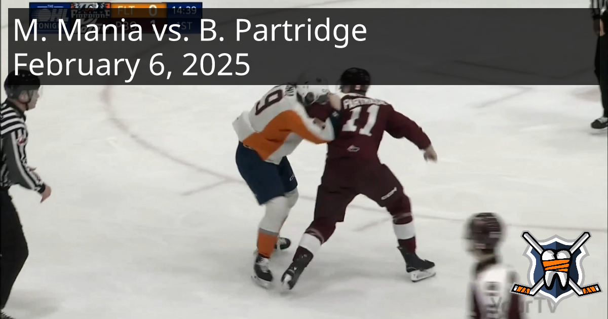 Matthew Mania vs. Brody Partridge, February 6, 2025 - Flint Firebirds ...