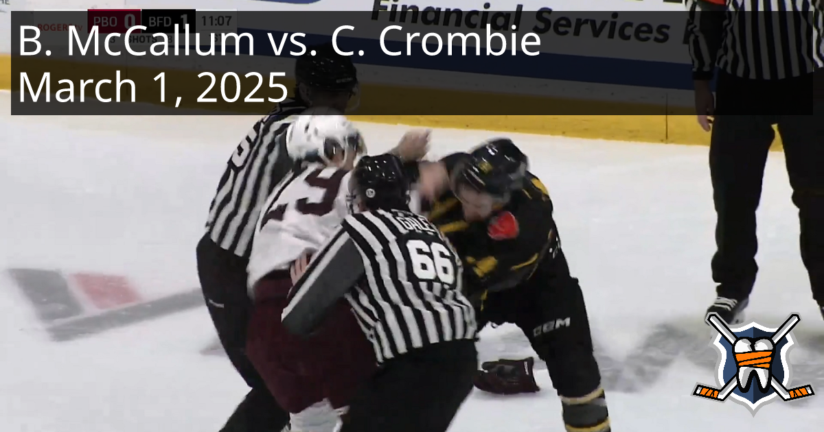 Braydon McCallum vs. Calvin Crombie, March 1, 2025 - Peterborough Petes ...