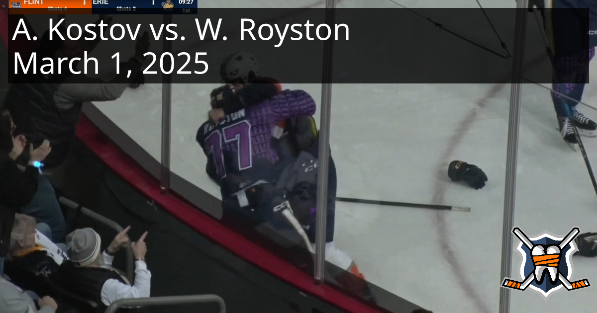 Alex Kostov vs. Wesley Royston, March 1, 2025 - Flint Firebirds vs. Erie Otters | HockeyFights