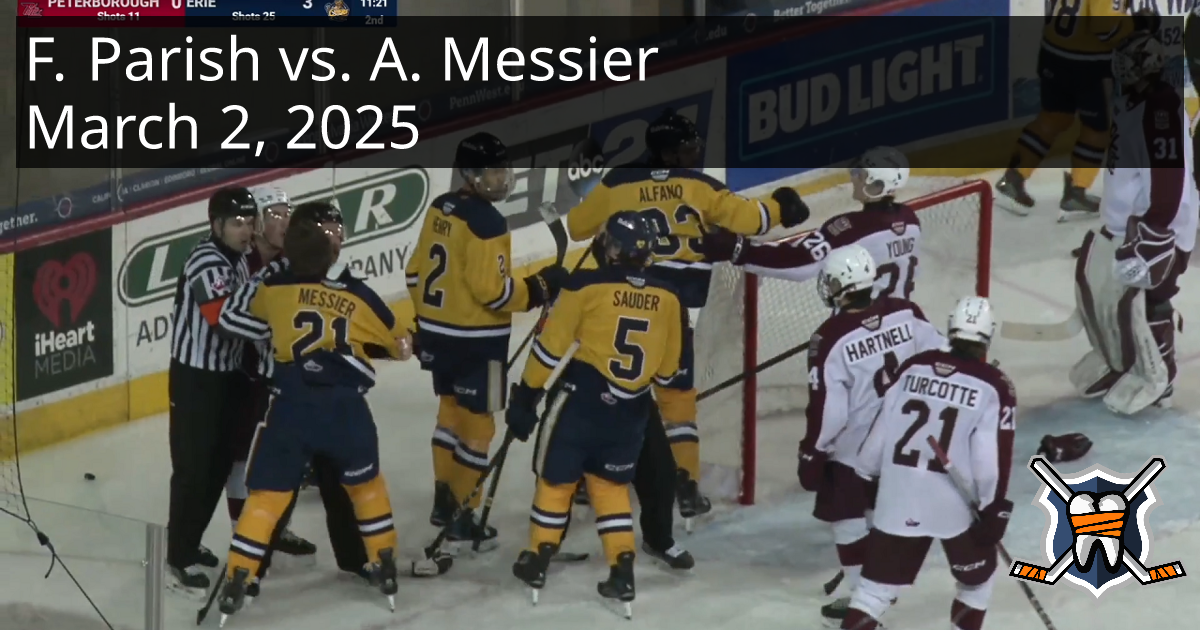 Francis Parish vs. Alex Messier, March 2, 2025 - Peterborough Petes vs ...