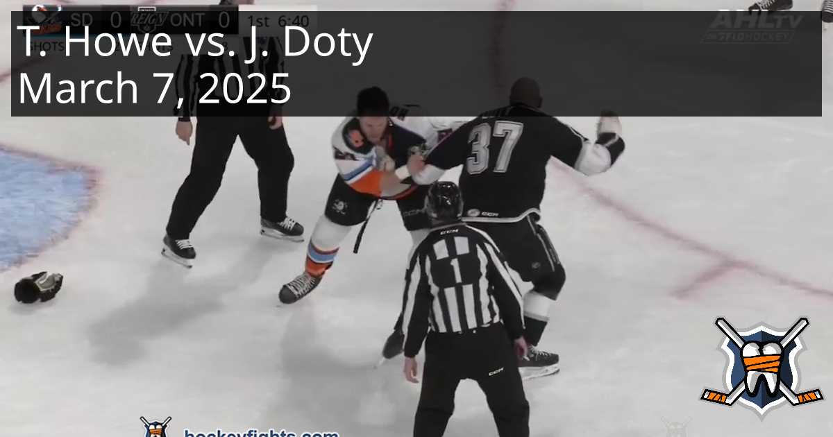 Travis Howe vs. Jacob Doty, March 7, 2025 - San Diego Gulls vs. Ontario ...