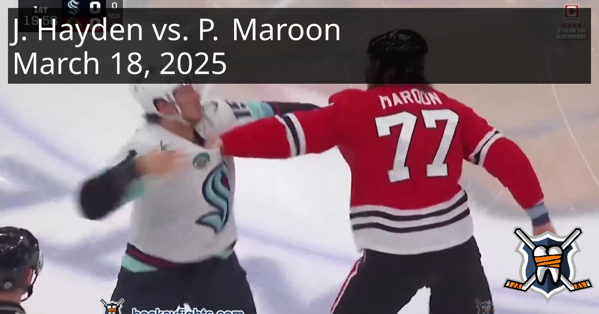 John Hayden vs. Pat Maroon, March 18, 2025 - Seattle Kraken vs. Chicago ...