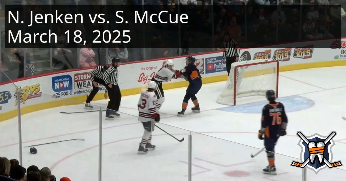 Noah Jenken vs. Sam McCue, March 18, 2025 - Guelph Storm vs. Flint ...