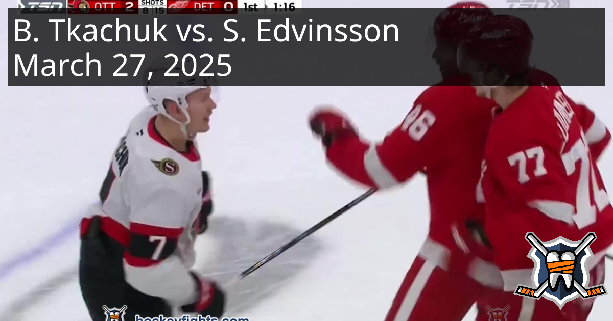 Brady Tkachuk vs. Simon Edvinsson, March 27, 2025 - Ottawa Senators vs ...