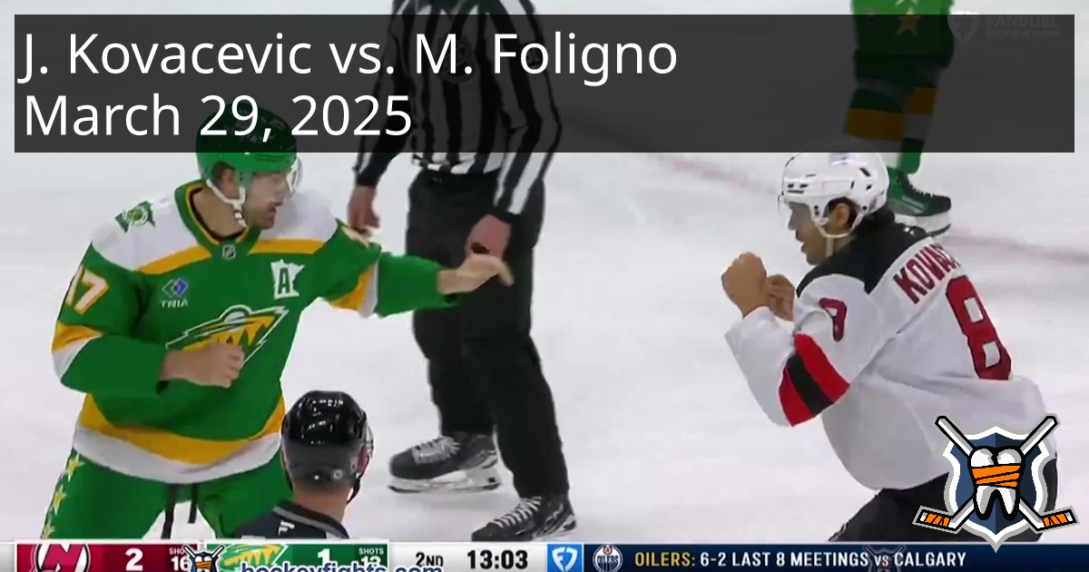 Johnathan Kovacevic vs. Marcus Foligno, March 29, 2025 - New Jersey ...