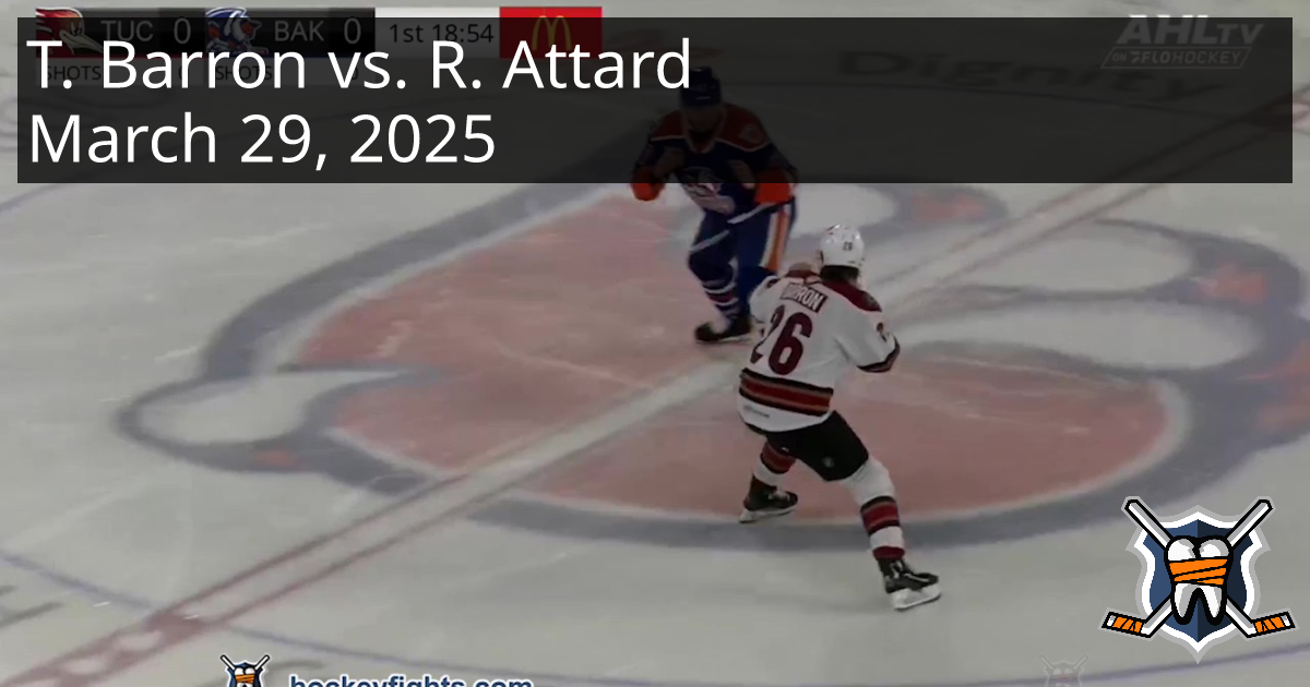 Travis Barron vs. Ronnie Attard, March 29, 2025 - Tucson Roadrunners vs ...