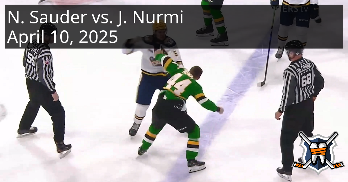 Nathan Sauder vs. Jesse Nurmi, April 10, 2025 - Erie Otters vs. London ...