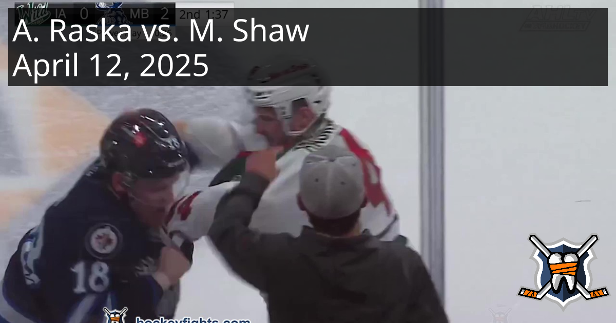 Adam Raska vs. Mason Shaw, April 12, 2025 - Iowa Wild vs. Manitoba ...