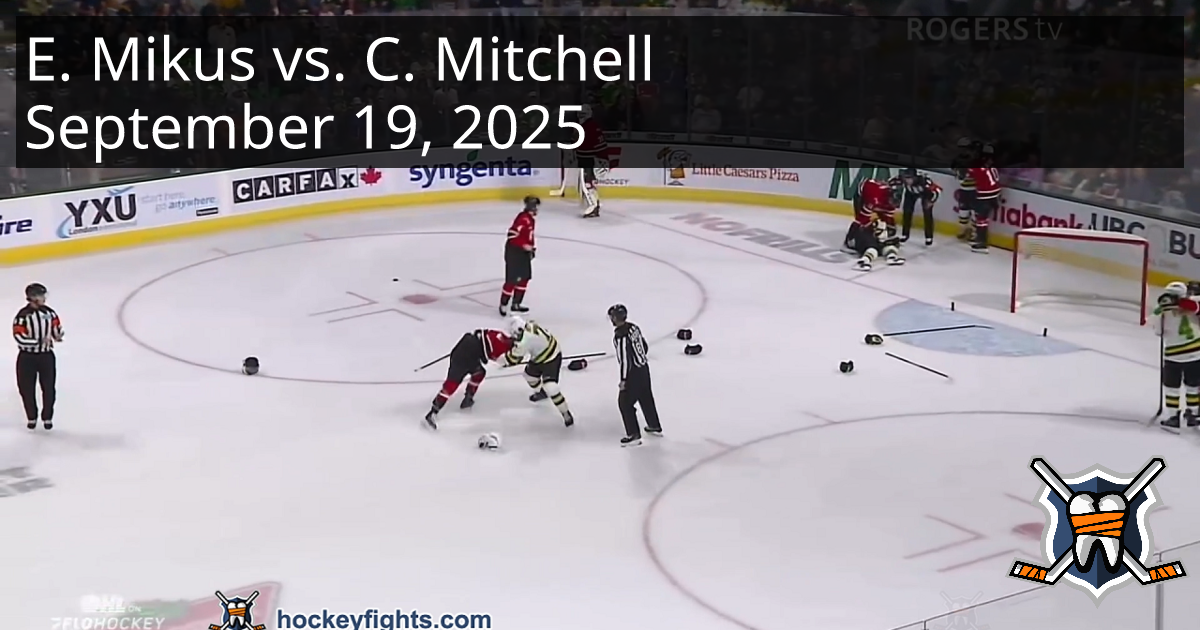 Easton Mikus vs. Caleb Mitchell, September 19, 2025 - Owen Sound Attack vs. London Knights ...