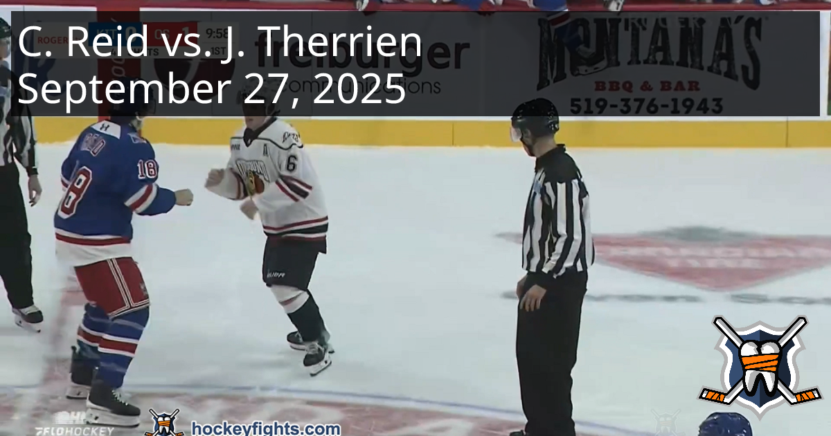 Cameron Reid vs. Jacob Therrien, September 27, 2025 - Kitchener Rangers ...