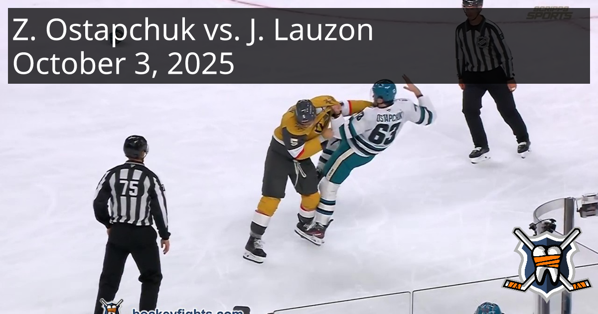 Zack Ostapchuk vs. Jeremy Lauzon, October 3, 2025 - San Jose Sharks vs ...