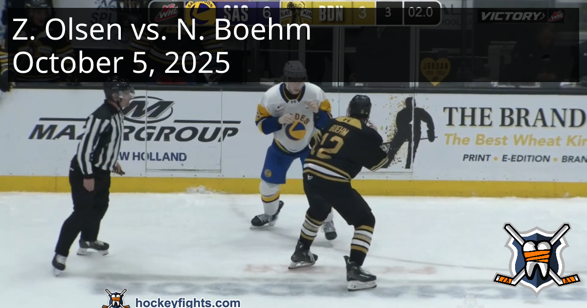Zach Olsen vs. Nigel Boehm, October 5, 2025 - Saskatoon Blades vs ...