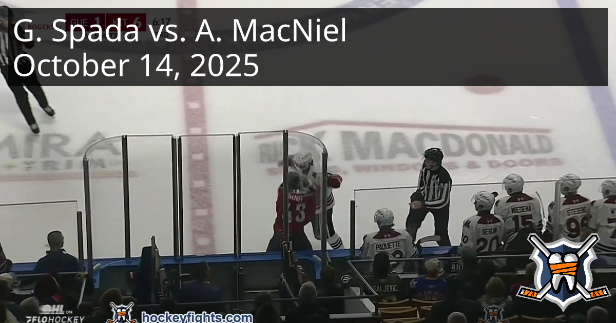 Grant Spada vs. Andrew MacNiel, October 14, 2025 - Guelph Storm vs ...
