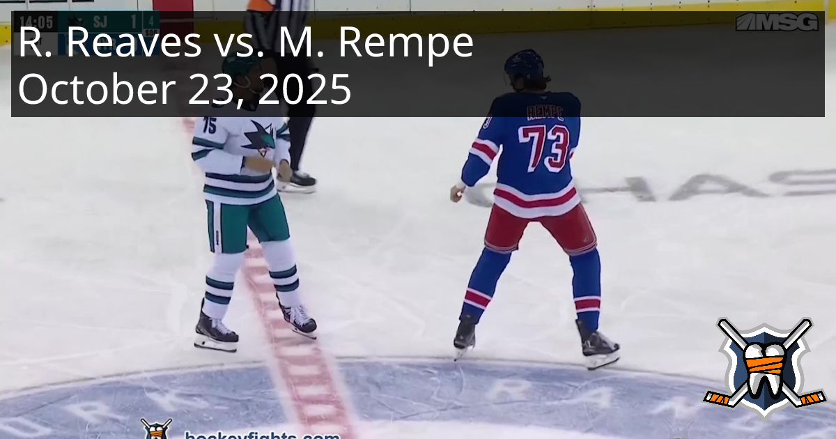 Ryan Reaves vs. Matt Rempe, October 23, 2025 - San Jose Sharks vs. New ...