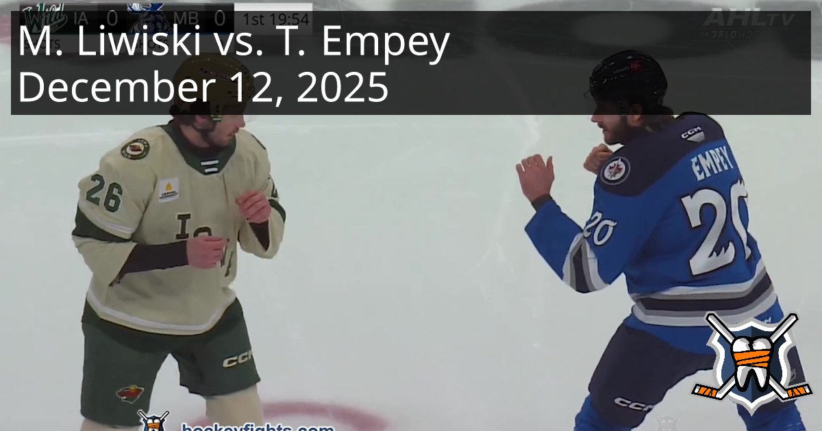Mark Liwiski vs. Tyson Empey, December 12, 2025 - Iowa Wild vs ...