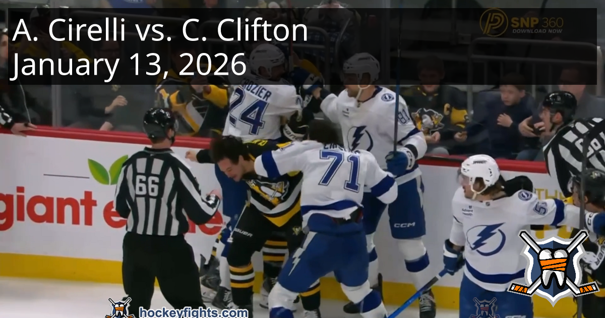 Anthony Cirelli vs. Connor Clifton, January 13, 2026 - Tampa Bay ...